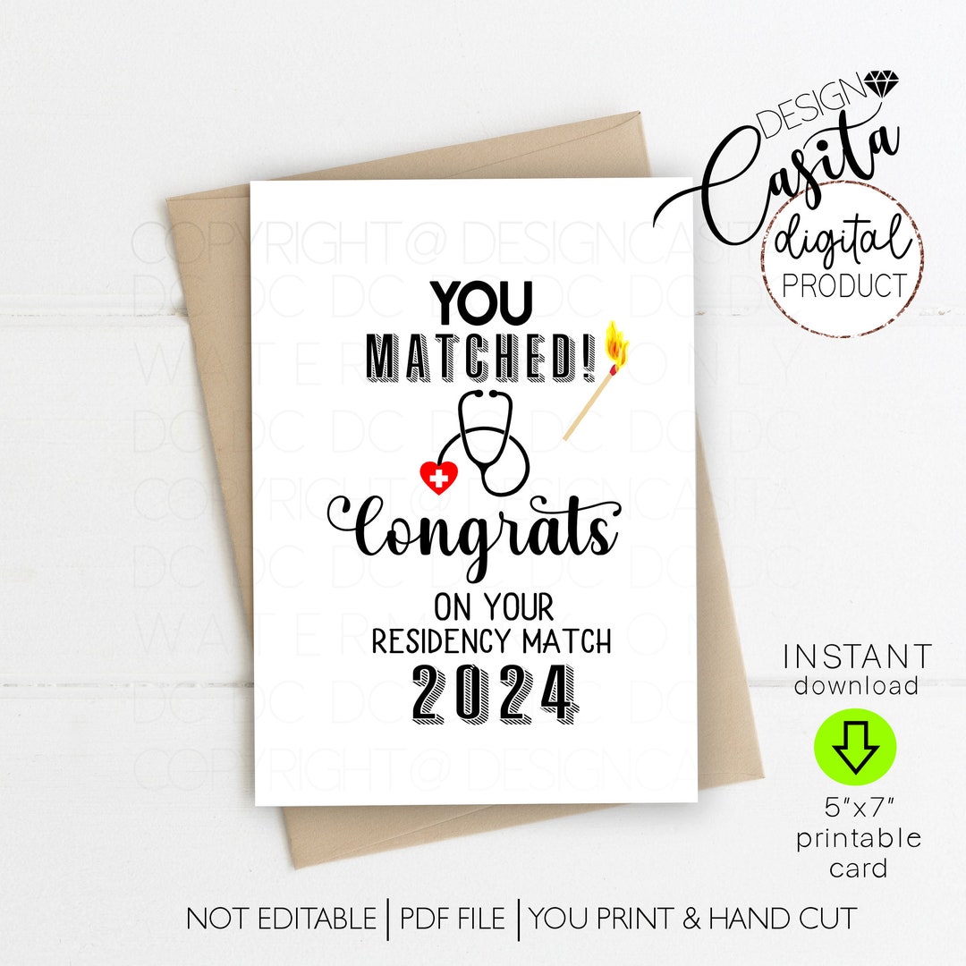 Match Day Doctor Residency 2024 Printable 5x7 Folded Greeting Card,you ...