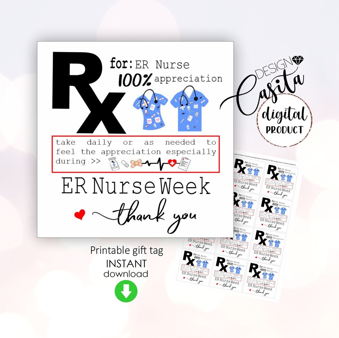 ER Nurse Week Rx Printable Square Favor Gift Tag,funny Prescription ER ...