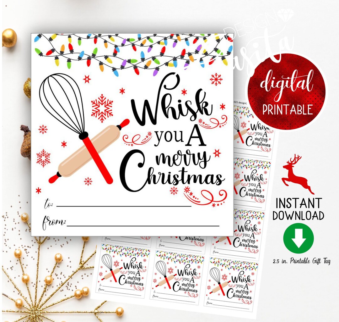 Whisk You a Merry Christmas Baker Printable Square Gift Tag,baker ...