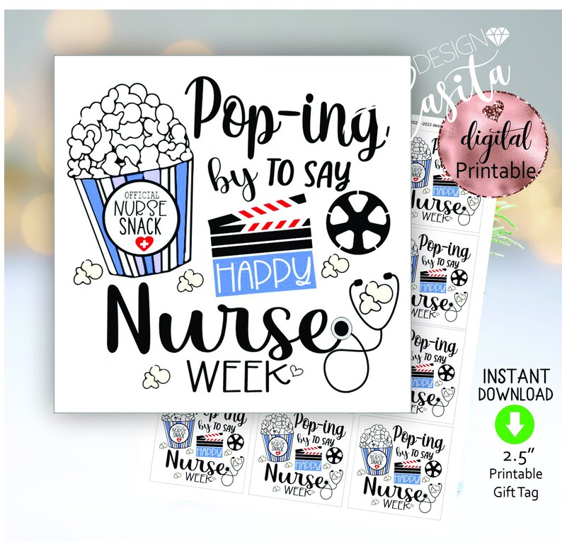 Nurse Week Popcorn Printable Favor Gift Tag,movie Night Nurse Gift Tag ...