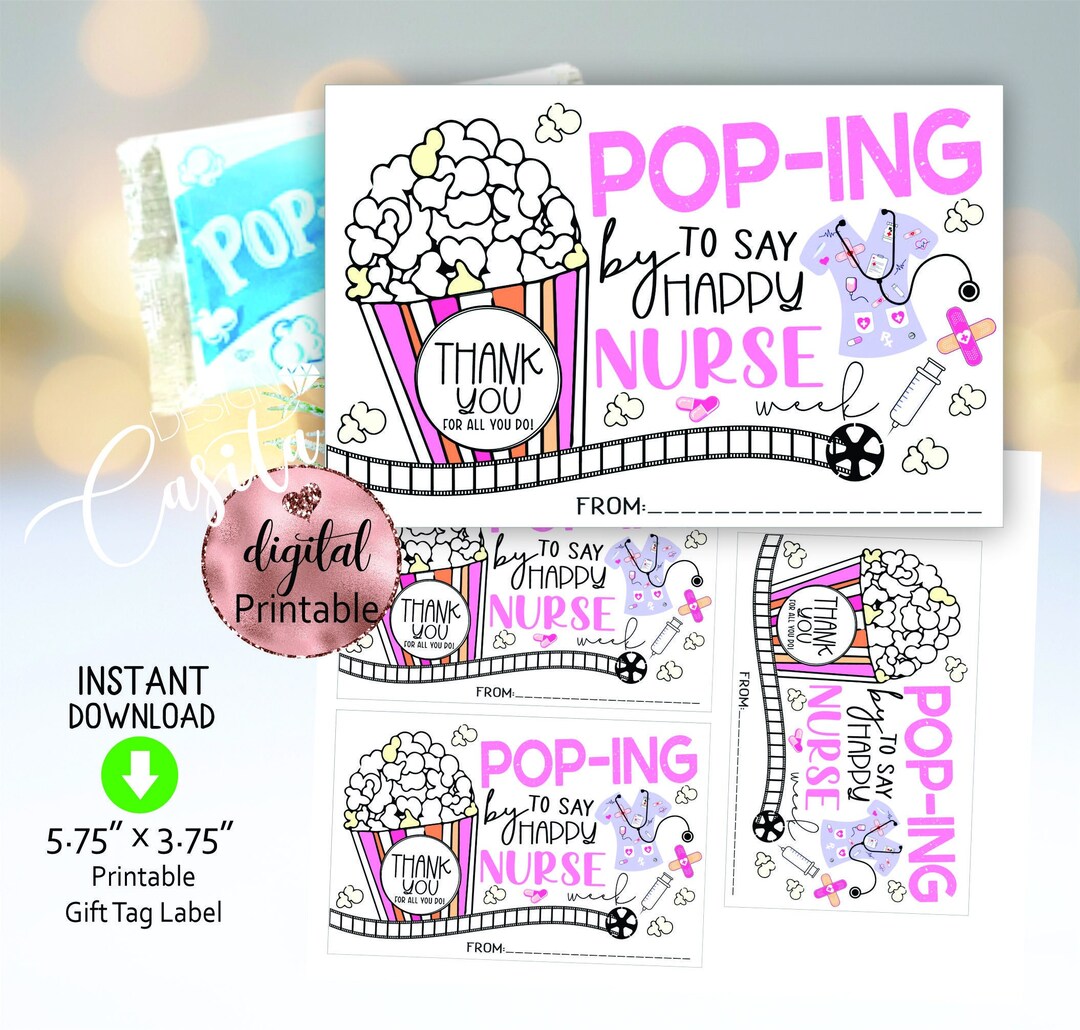 Popcorn Happy Nurse Week Printable Gift Tag Label,medical Popcorn,pink ...