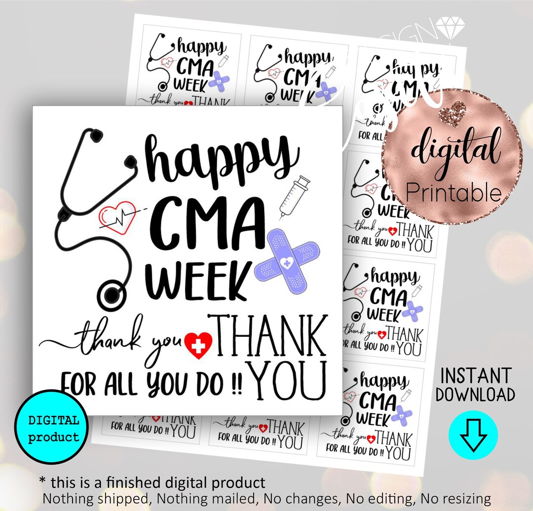 Happy CMA Week Printable Favor Gift Tag,certified Medical Assistant ...