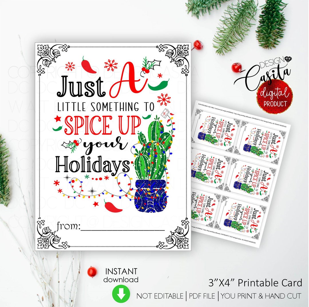 Spice up Your Holidays Printable Label Gift Tag,hot Sauce Christmas Tag ...