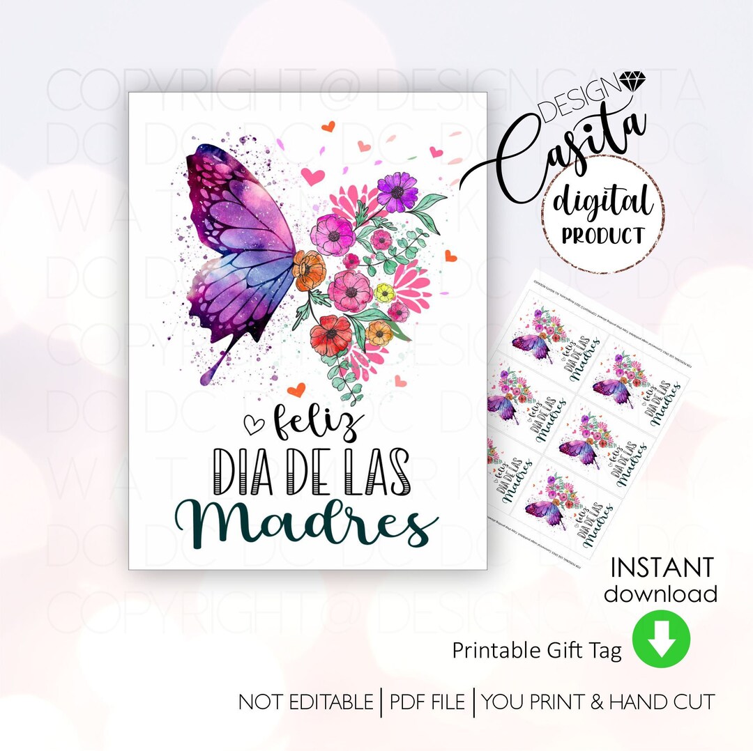 Feliz Dia De Las Madres Printable Favor Gift Tag,butterfly Mom Tag ...