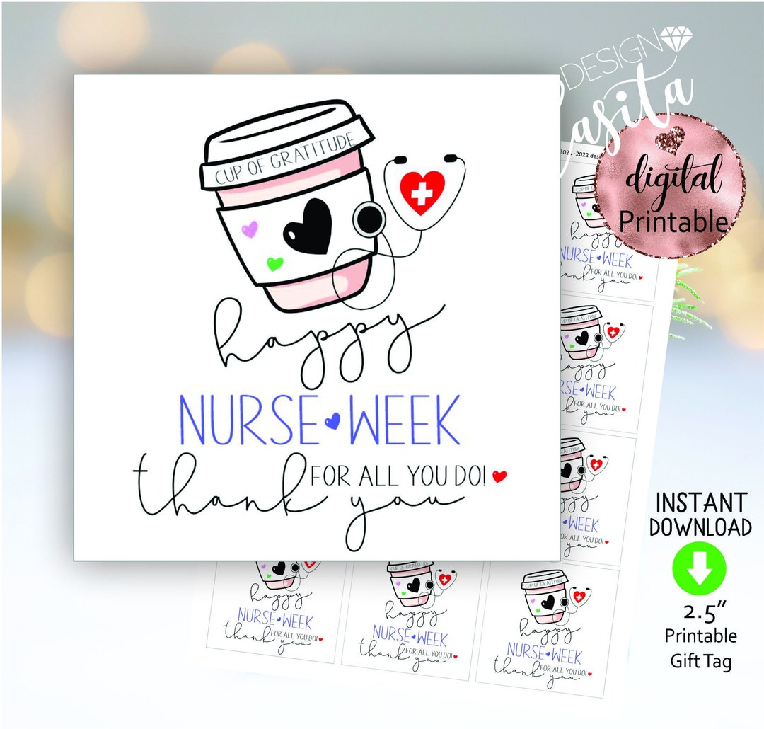 Nurse Week Thank You Printable Coffee Favor Gift Tag,cup of Gratitude ...