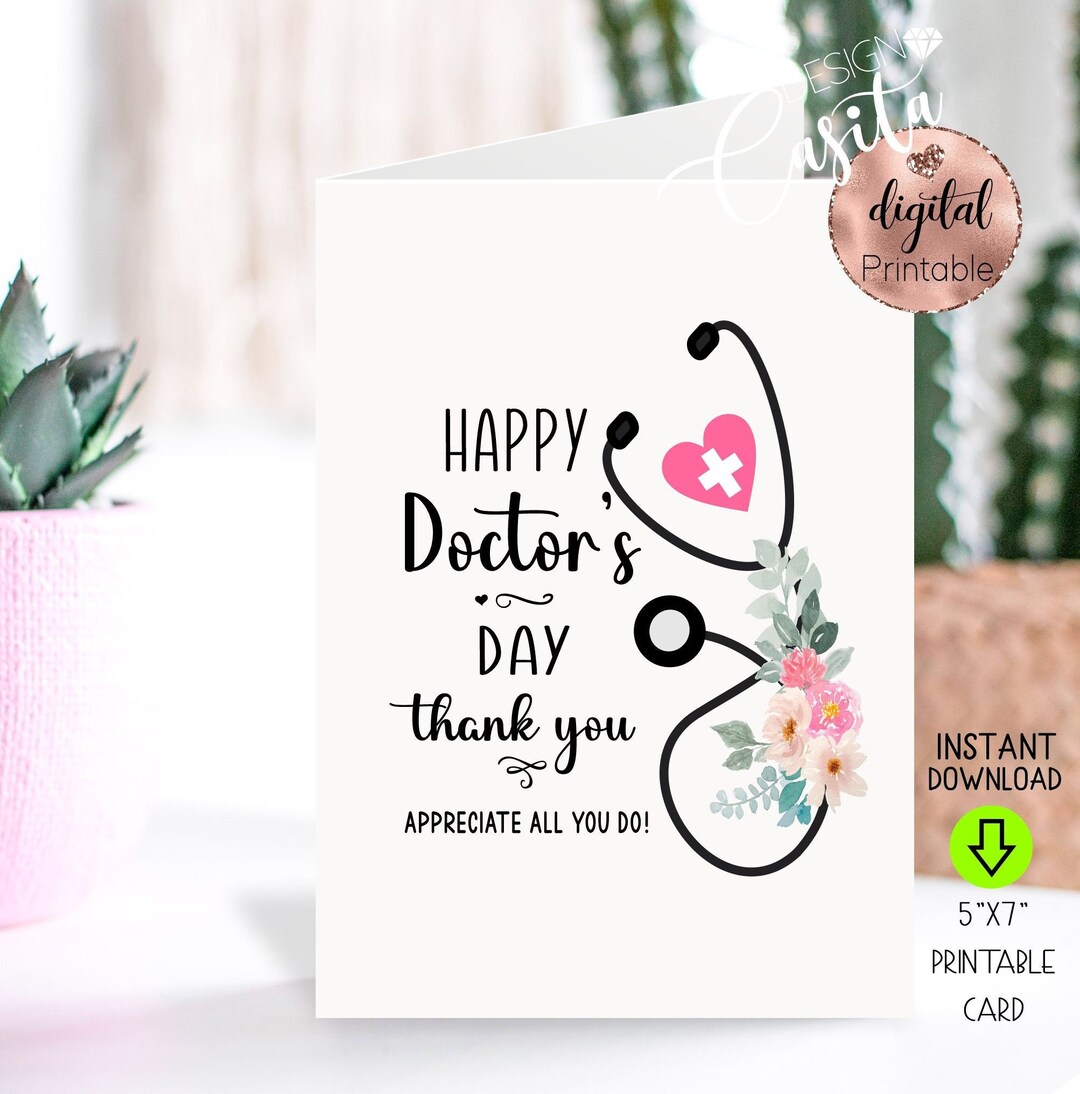 Doctor's Day Floral Printable 5x7 Folded Greeting Card,flower ...