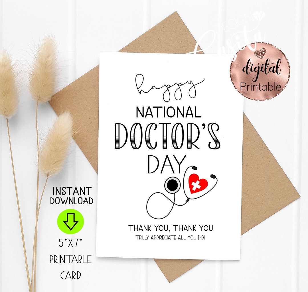 Doctor's Day Thank You Printable 5x7 Folded Greeting Card,medical Card ...