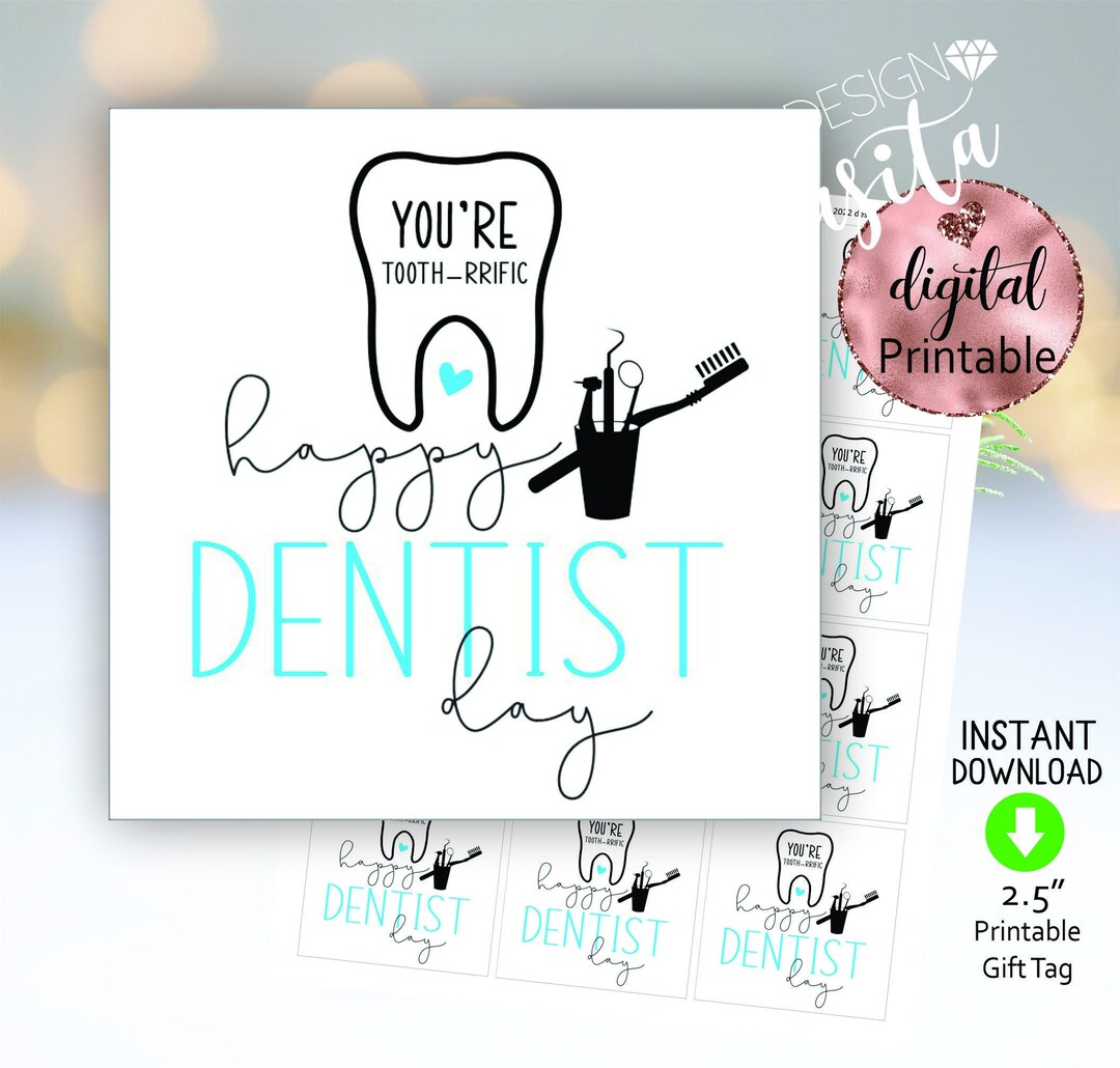 Happy Dentist Day Tooth Printable Gift Tag,dentist Staff Appreciation ...