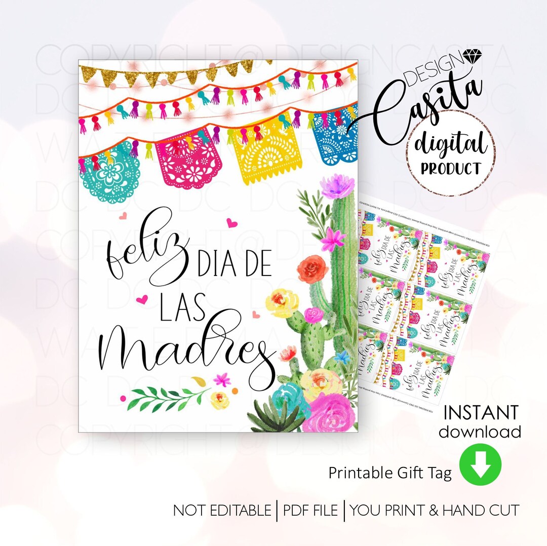 Feliz Dia De Las Madres Printable Favor Gift Tag,mexican Fiesta Banner ...