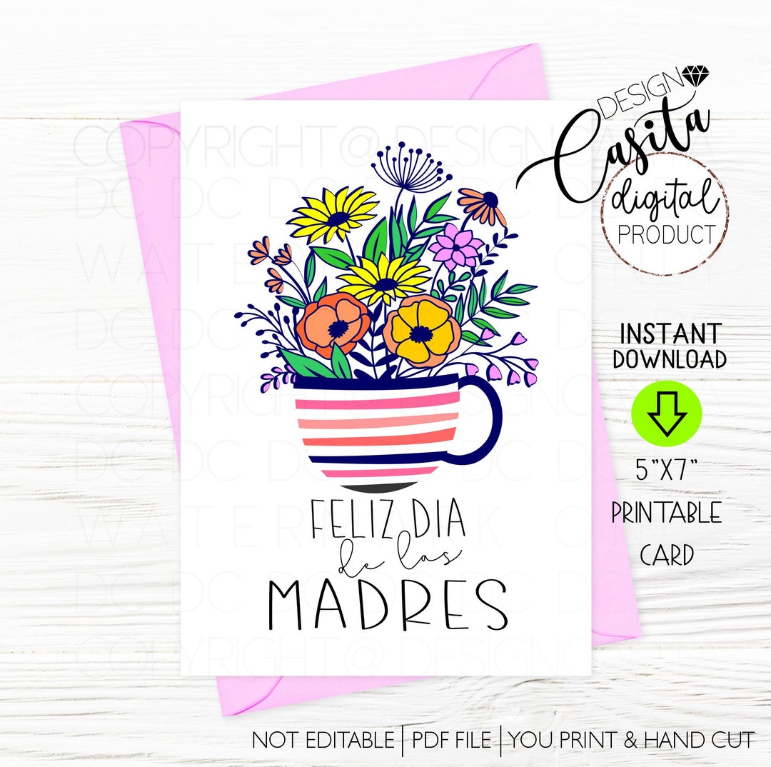 Feliz Dia De Las Madres Printable 5x7 Folded Greeting Card,spanish ...