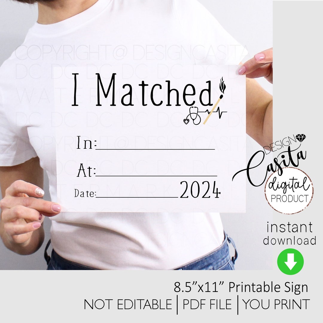 Match Day Residency 2024 8.5x11 Printable Sign,medical Specialty ...