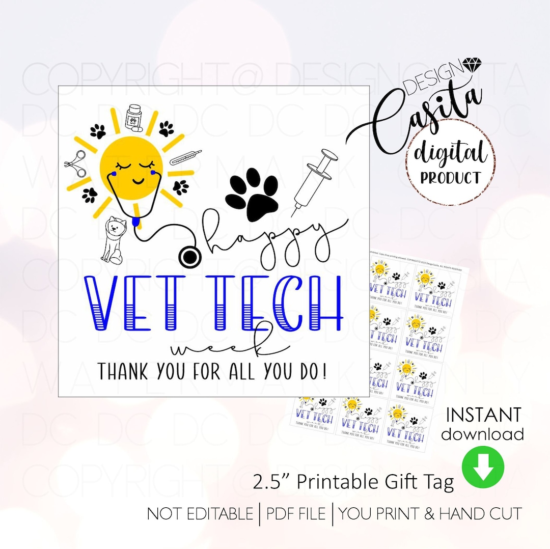 Vet Tech Week Appreciation Printable Favor Gift Tag,vet Technician ...