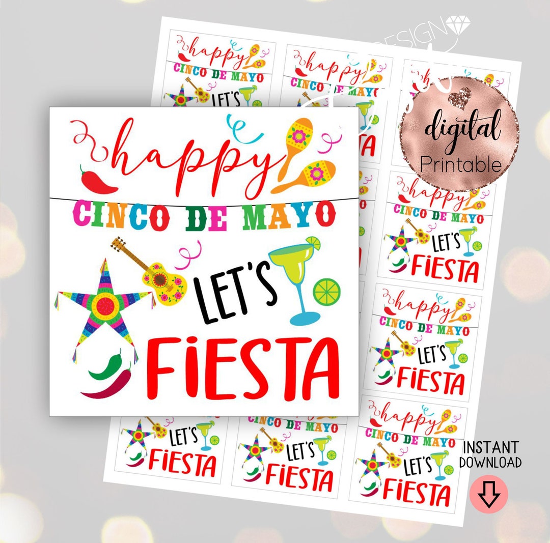 Happy Cinco De Mayo Banner Printable Square Favor Gift Tag,lets Fiesta ...