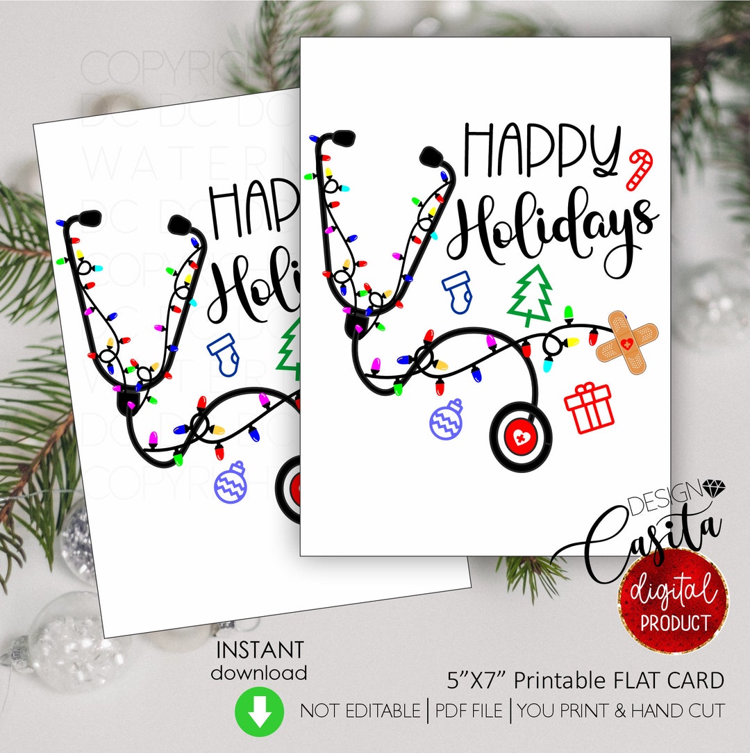 Medical Happy Holidays Printable 5x7 Flat Card,christmas Flat Card for ...