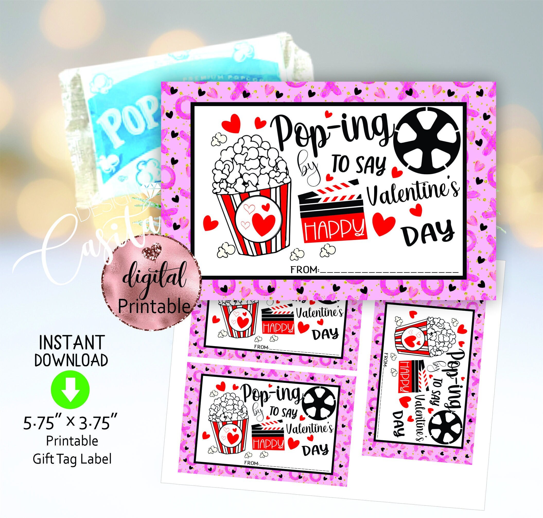 Popcorn Happy Valentine's Day Printable Gift Tag Label,xoxo Popcorn ...