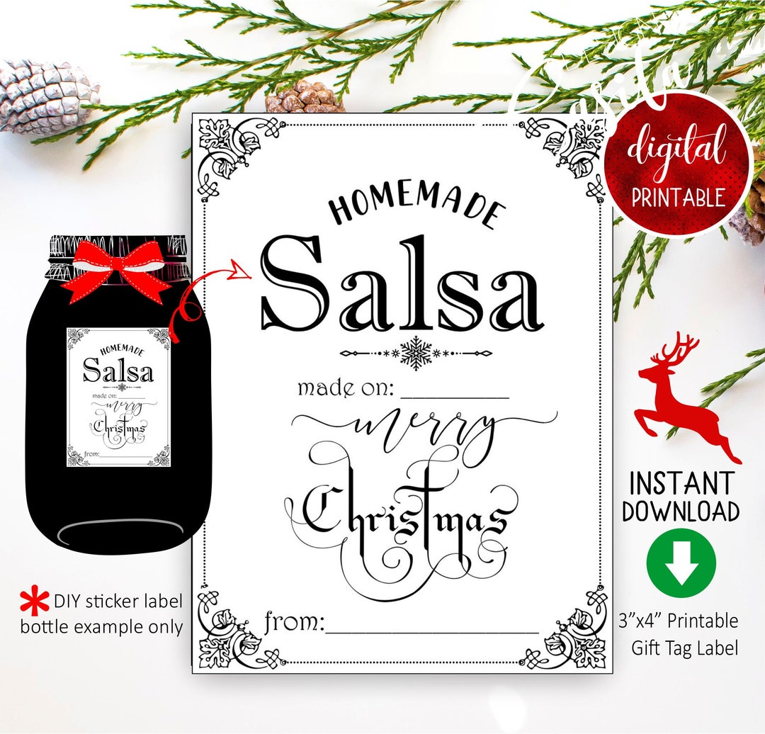 Salsa Homemadeprintable Gift Tag Label,spicy Gift,vintage Homemade ...