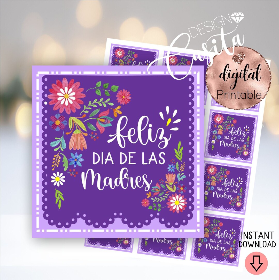 Feliz Dia De Las Madres Floral Printable Square Gift Tag,purple Spanish ...