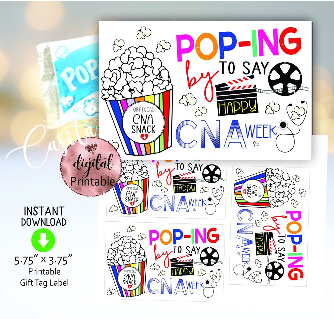 Popcorn CNA Week Printable Gift Tag Label,poping by to Say,thank You ...