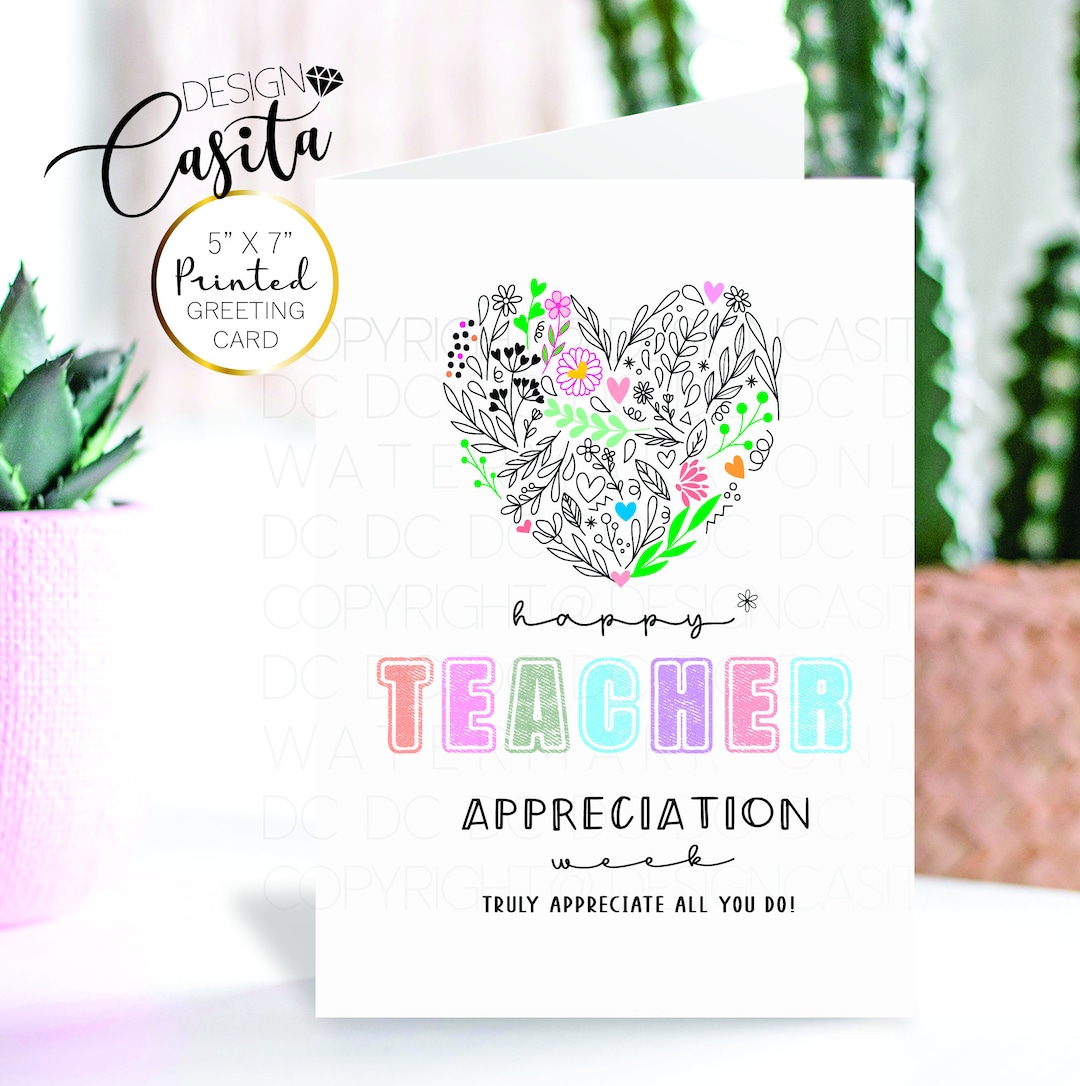 Teacher Appreciation Day Printed Physical 5x7 Folded Greeting Card ...