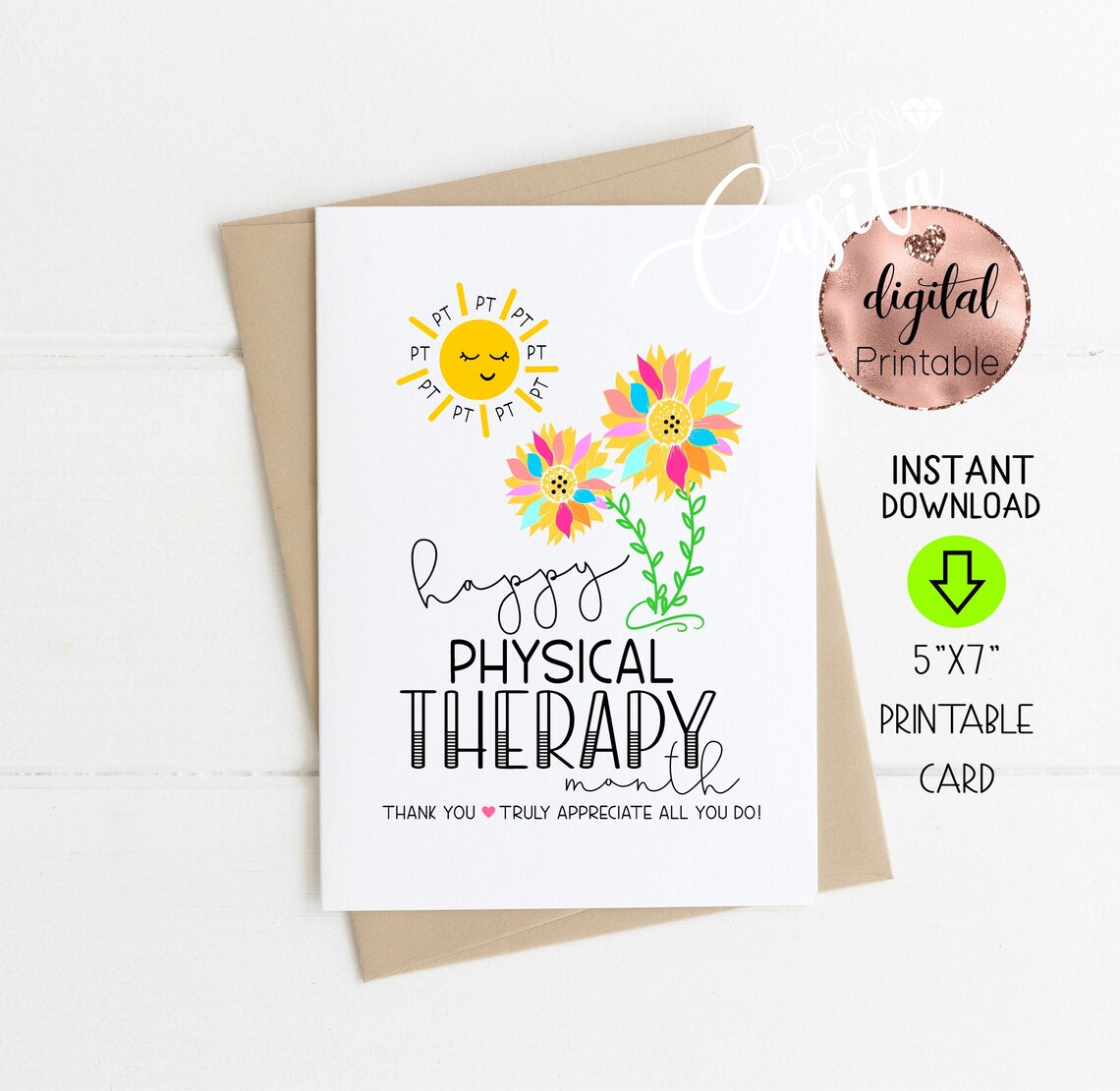 Physical Therapy Month Printable 5x7 Folded Greeting - Etsy
