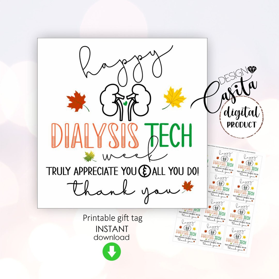 Dialysis Tech Week Printable Favor Gift Tag,fall Kidney Tech Thank You ...