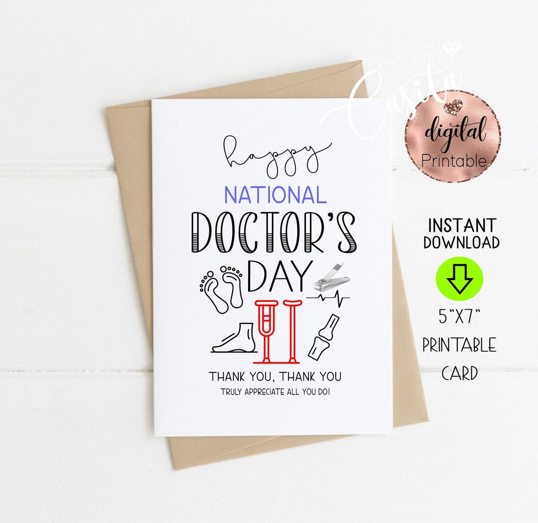 Doctor's Day Podiatry Thank You Printable 5x7 Folded Greeting Card ...
