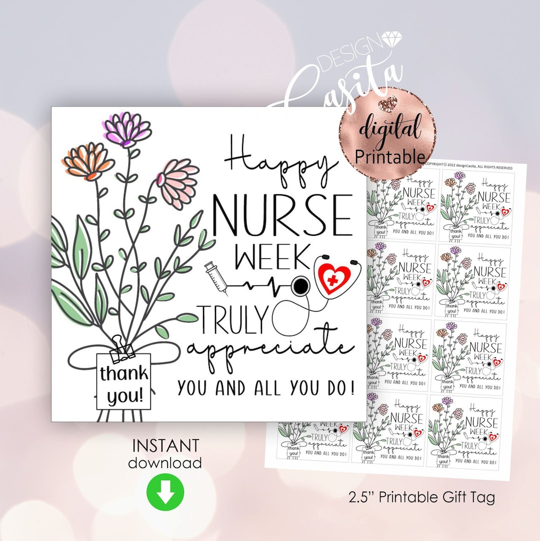 Nurse Week Flowers Thank You Printable Favor Gift Tag Rn Appreciation