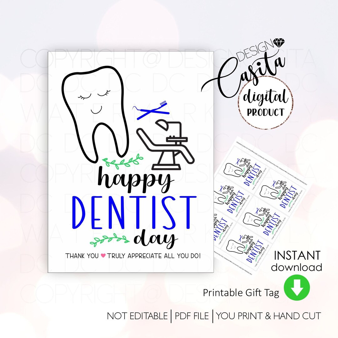 Dentist Day Printable Gift Tag,thank You Dentist Staff Appreciation ...