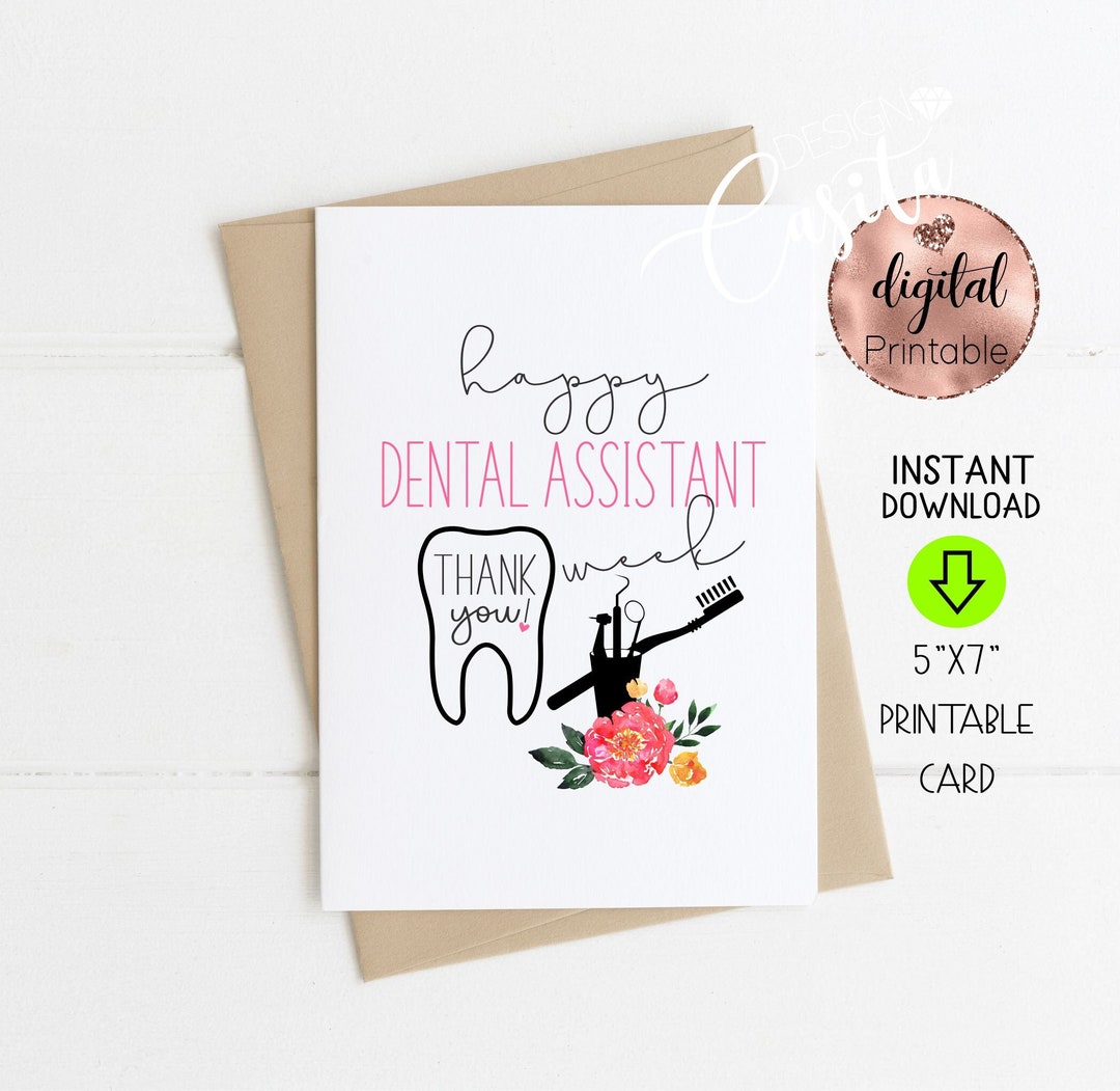 Happy Dental Assistant Week Printable Floral 5x7 Folded Greeting Card ...