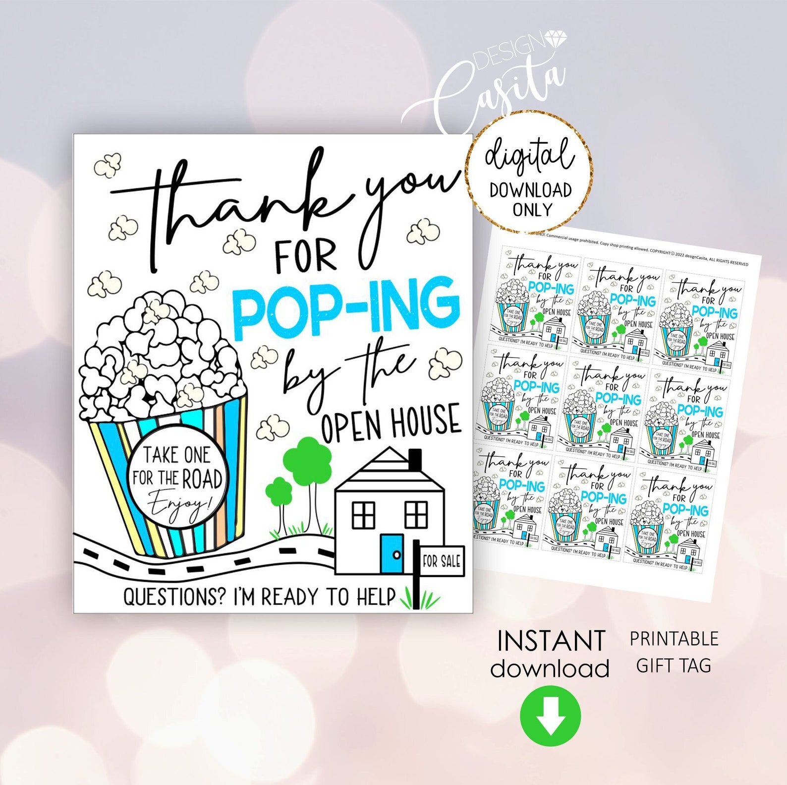 Real Estate Printable Gift Tag,popcorn Open House Promotional Treat Tag ...