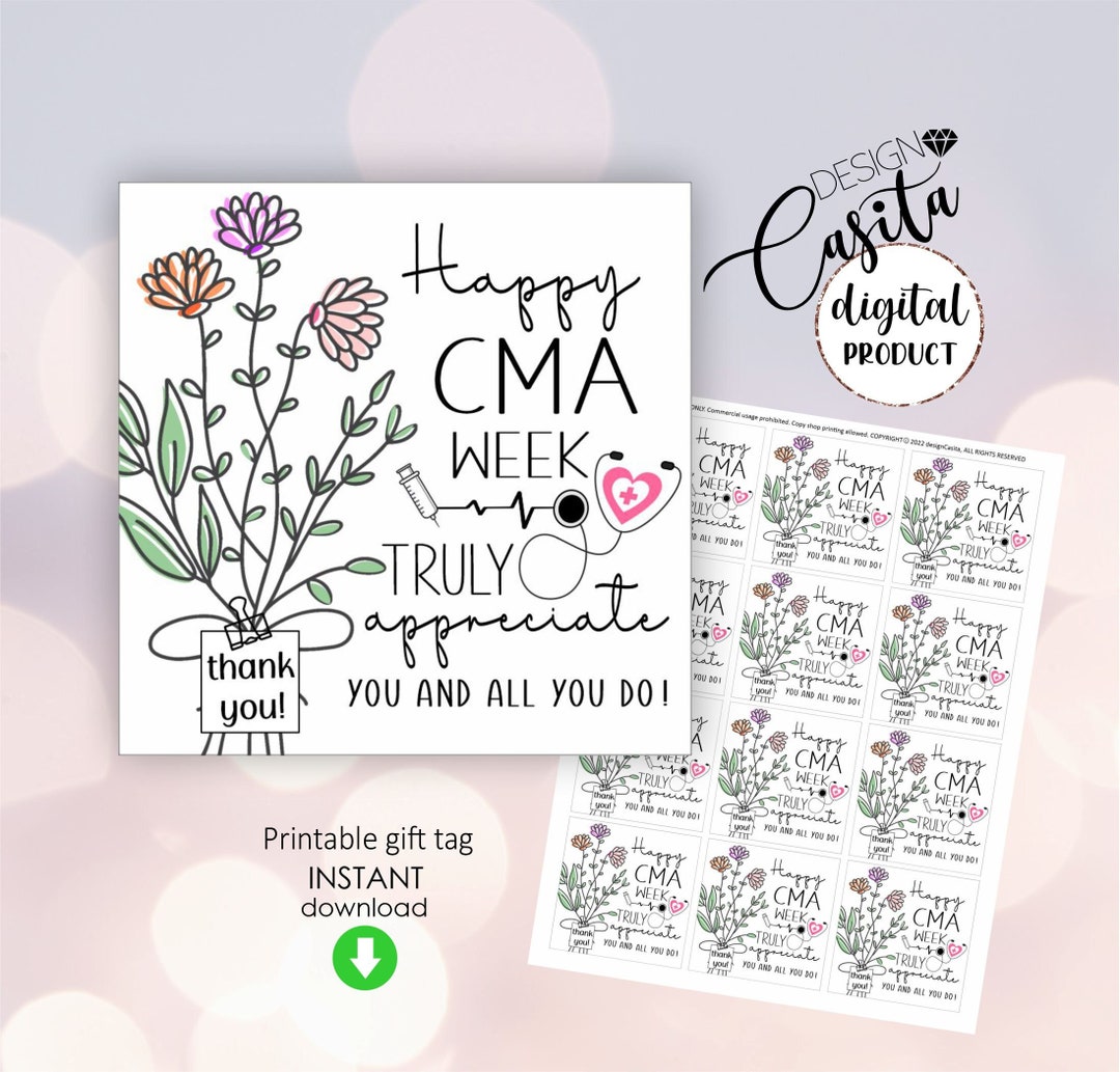 Happy CMA Week Printable Favor Gift Tag,medical Assistant Stem Flowers ...