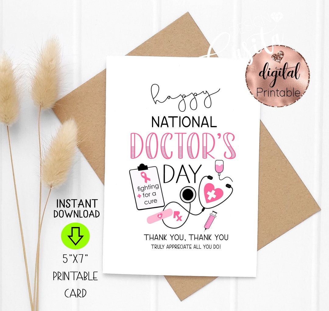Doctor's Day Pink Thank You Printable 5x7 Folded Greeting Card,oncology ...