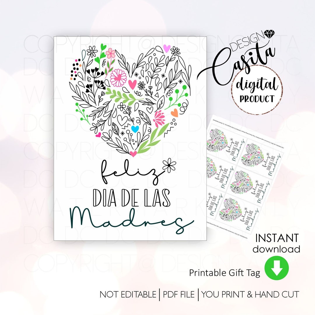 Feliz Dia De Las Madres Floral Printable Favor Gift Tag,lined Flowers ...