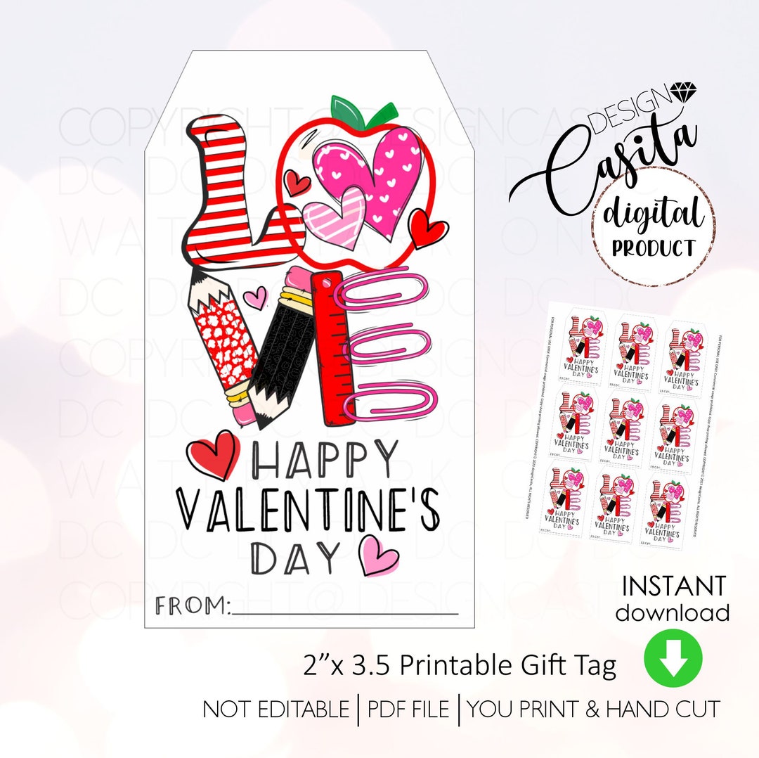 Love Happy Valentines Day Printable Gift Tag,school Valentines Tag,cute ...