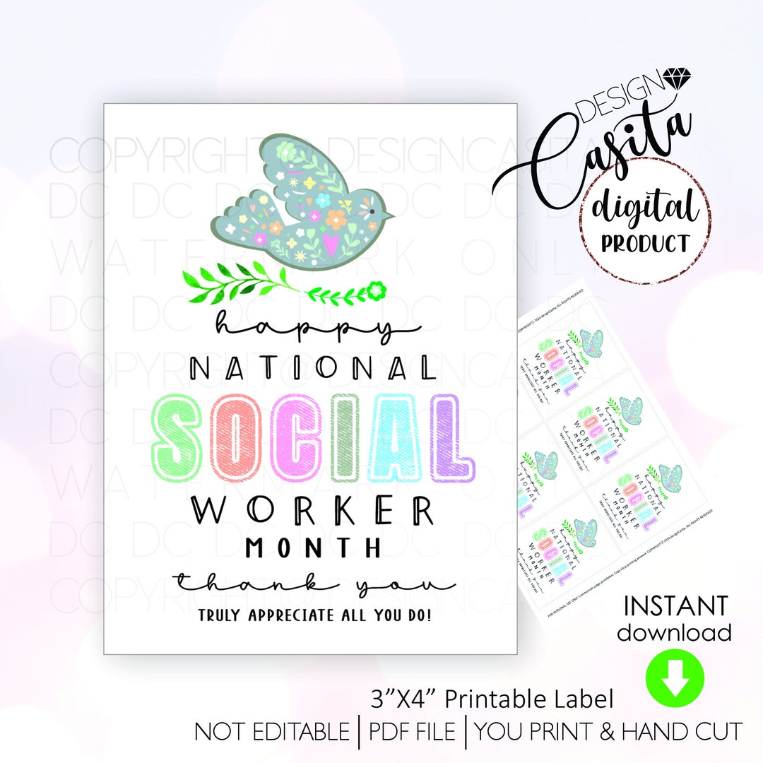 Happy Social Worker Month Printable Gift Tag,floral Bird,colorful LSW ...