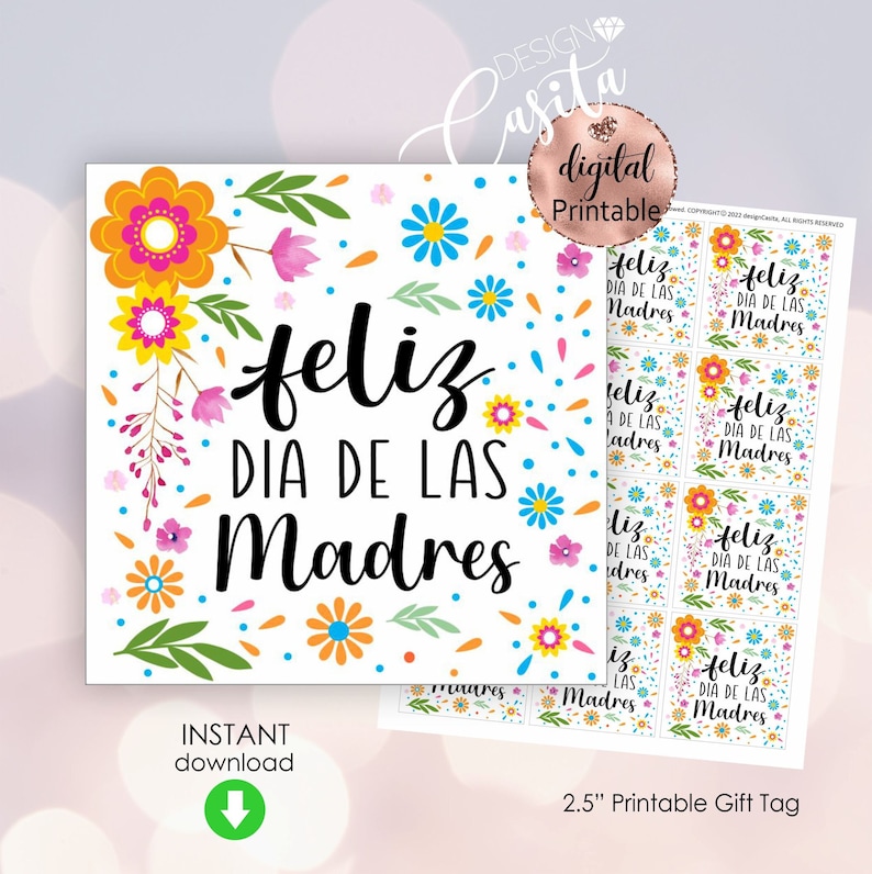 Feliz Dia De Las Madres Floral Printable Favor Gift Tag,momosa Tag ...