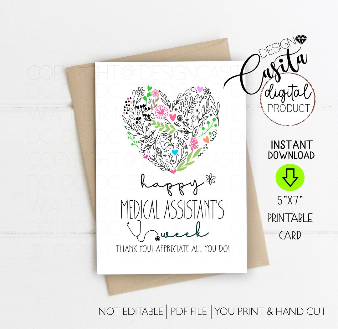 Medical Assistant Week Printable 5x7 Folded Greeting Card,floral Heart ...