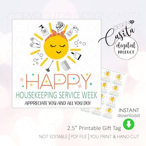 Housekeeping Service Week Printable Favor Gift Tag,maid Appreciation ...