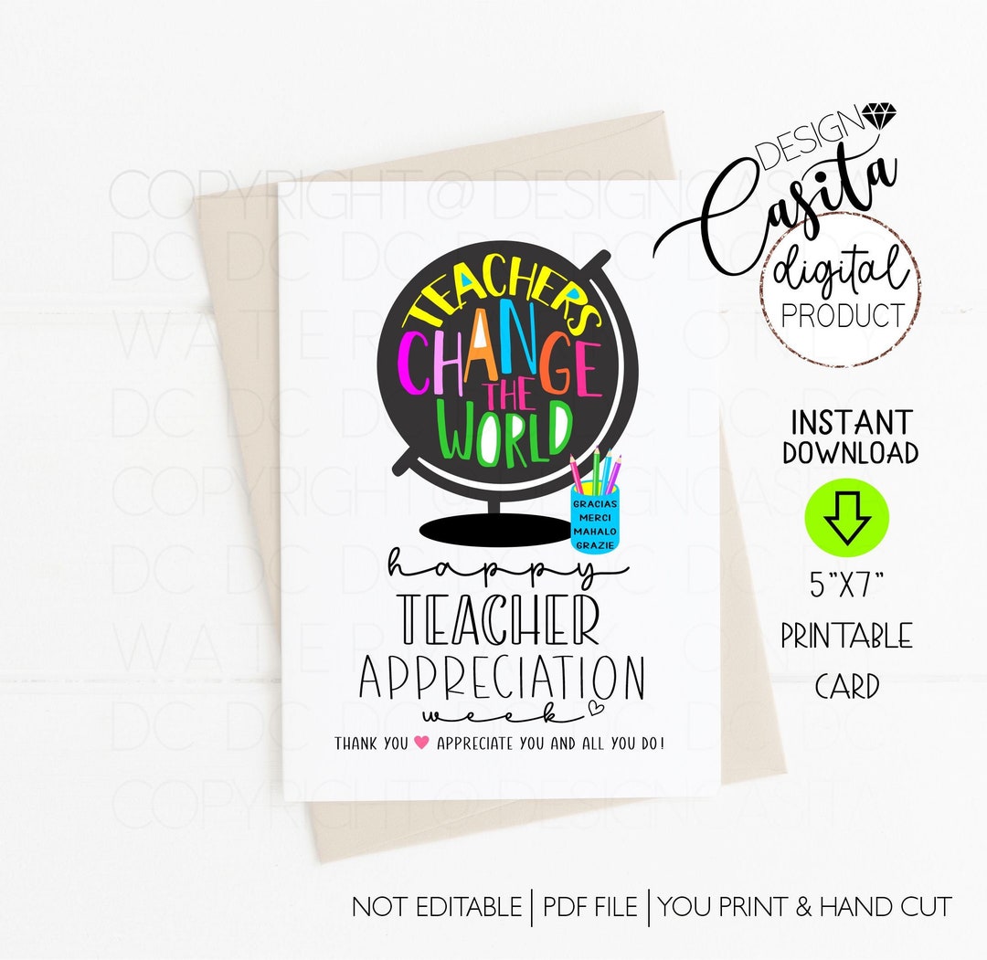 Teacher Appreciation Week Printable 5x7 Folded Greeting Card,world ...