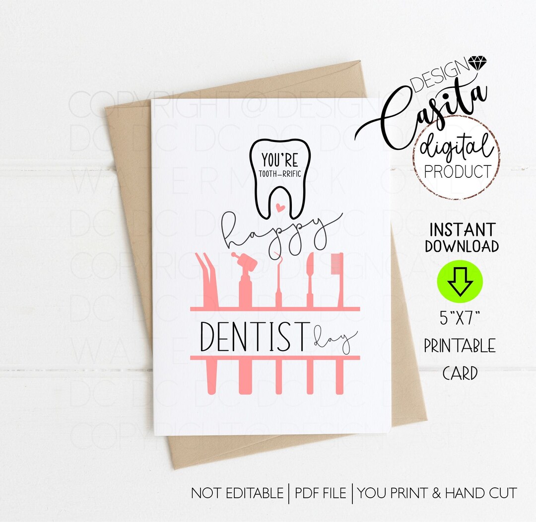 Dentist Day Printable 5x7 Folded Greeting Card,thank You Dentist Office ...
