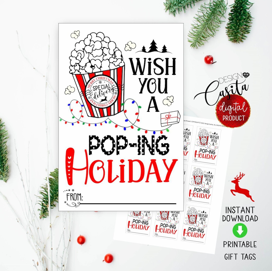 Popcorn Holiday Printable Gift Tag,coworker Christmas Popcorn,small ...