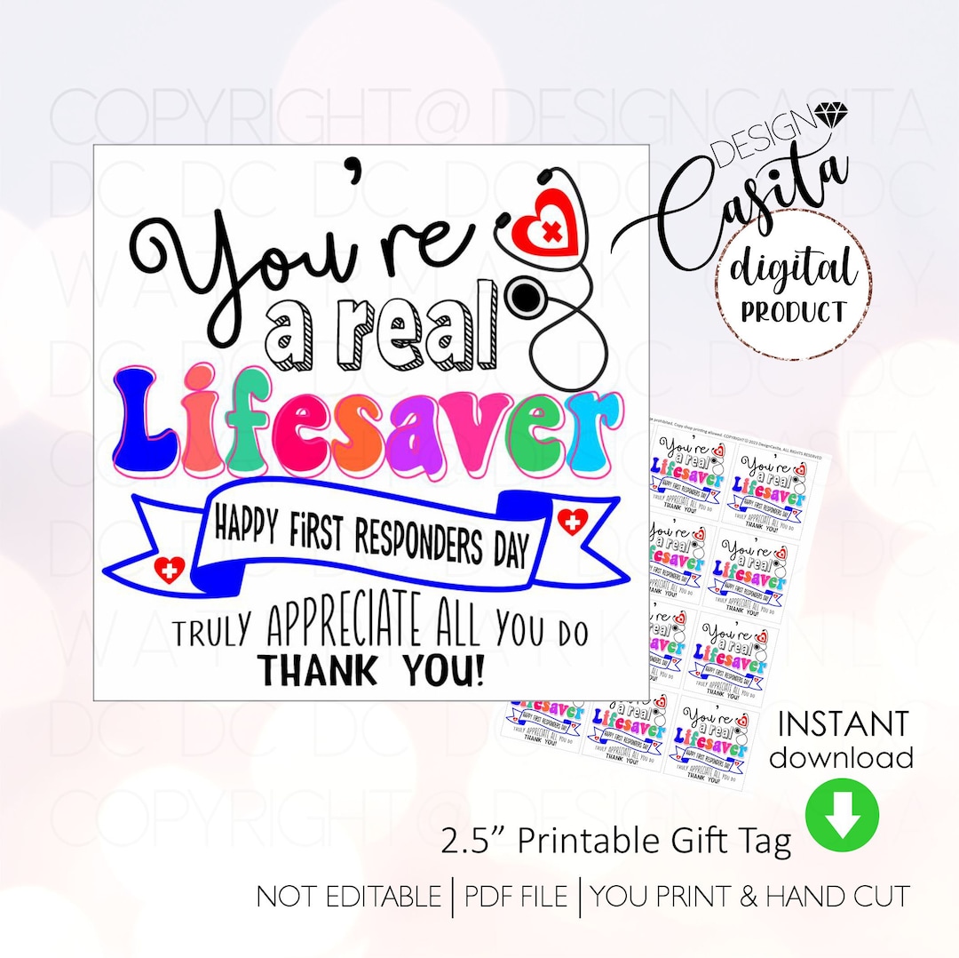 First Responders Day Lifesaver Printable Favor Gift Tag,firefighter ...