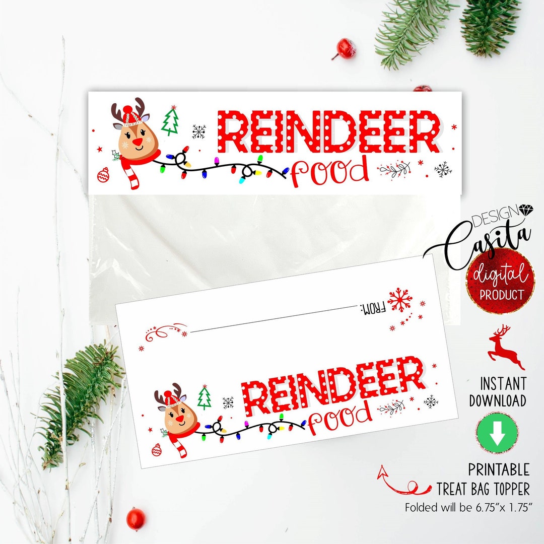 Reindeer Food Bag Topper Printable Tag,cute North Pole Reindeer Candy ...