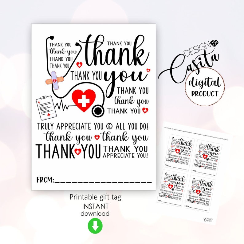 Thank You Medical Printable Favor Gift Tag 3x4doctor Thank - Etsy