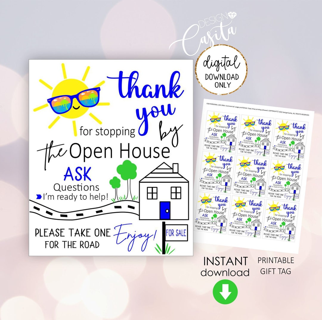 Open House Real Estate Printable Gift Tag,realtor Promotional Treat Tag ...