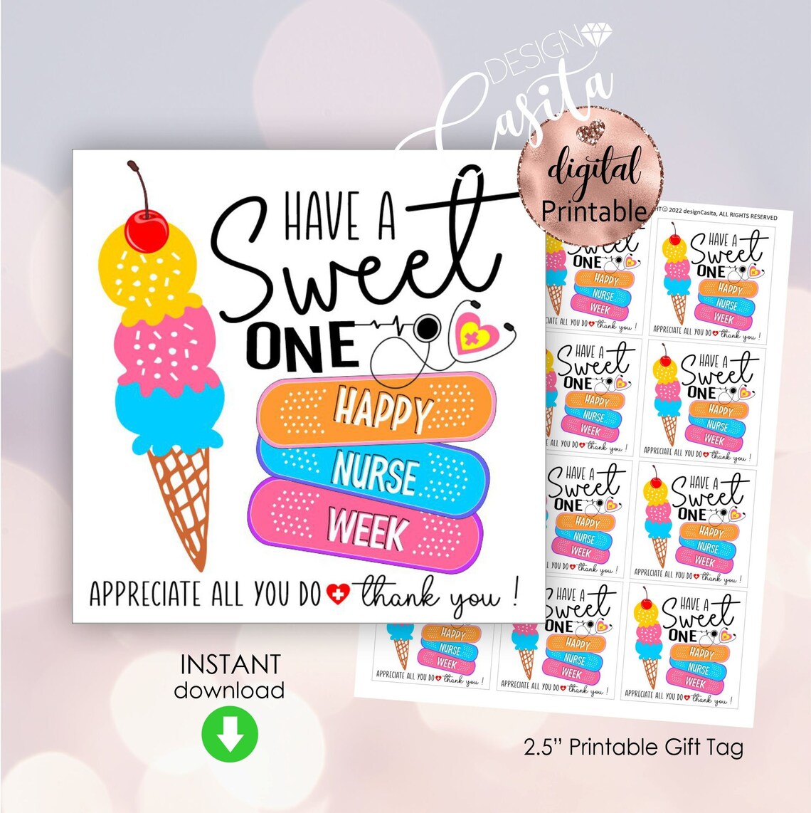 Nurse Week Ice Cream Printable Favor Gift Tag,have a Sweet One,rn ...