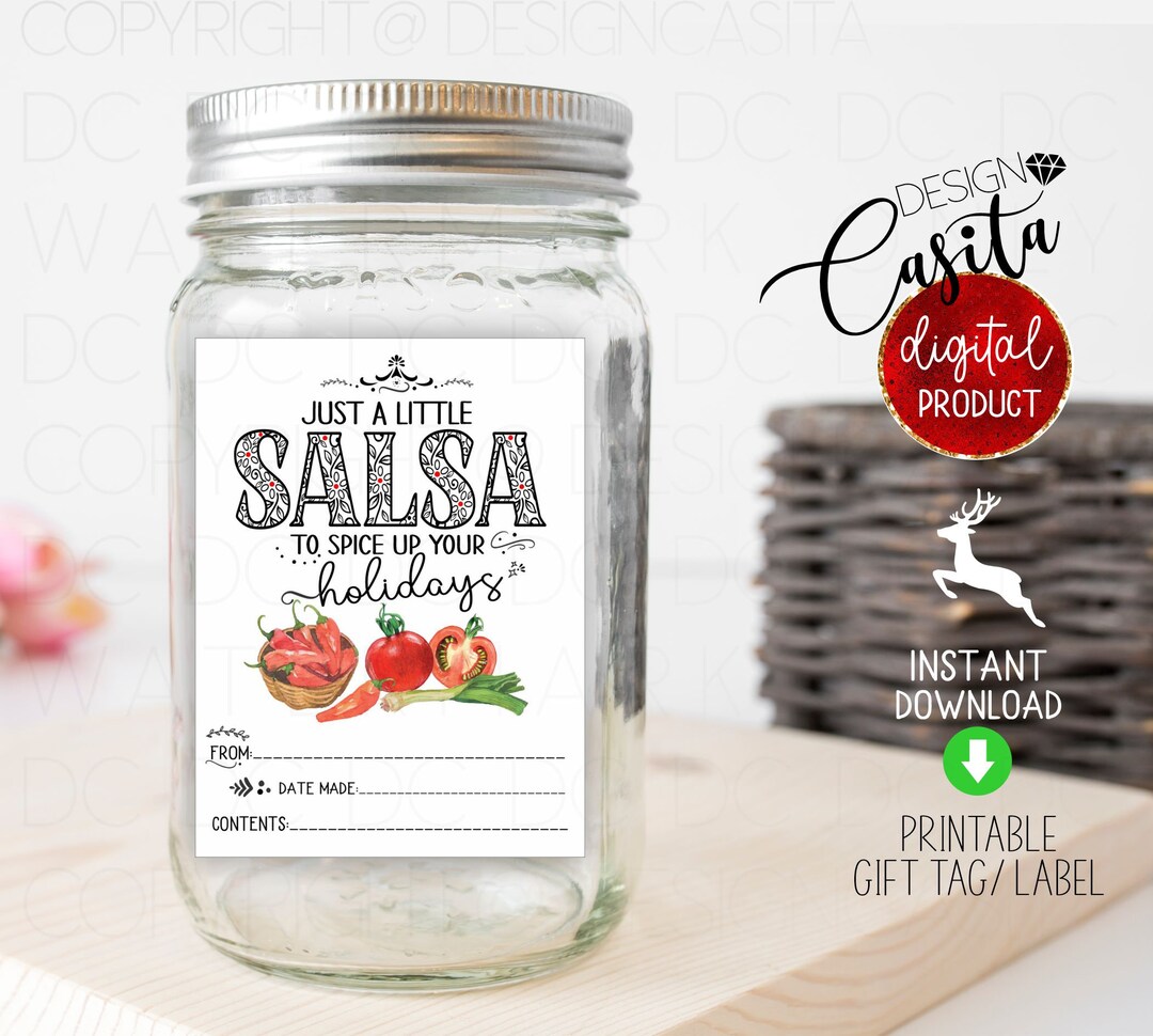 Salsa Printable Gift Tag Label 3"x4" for Mason Jar Canning,christmas ...