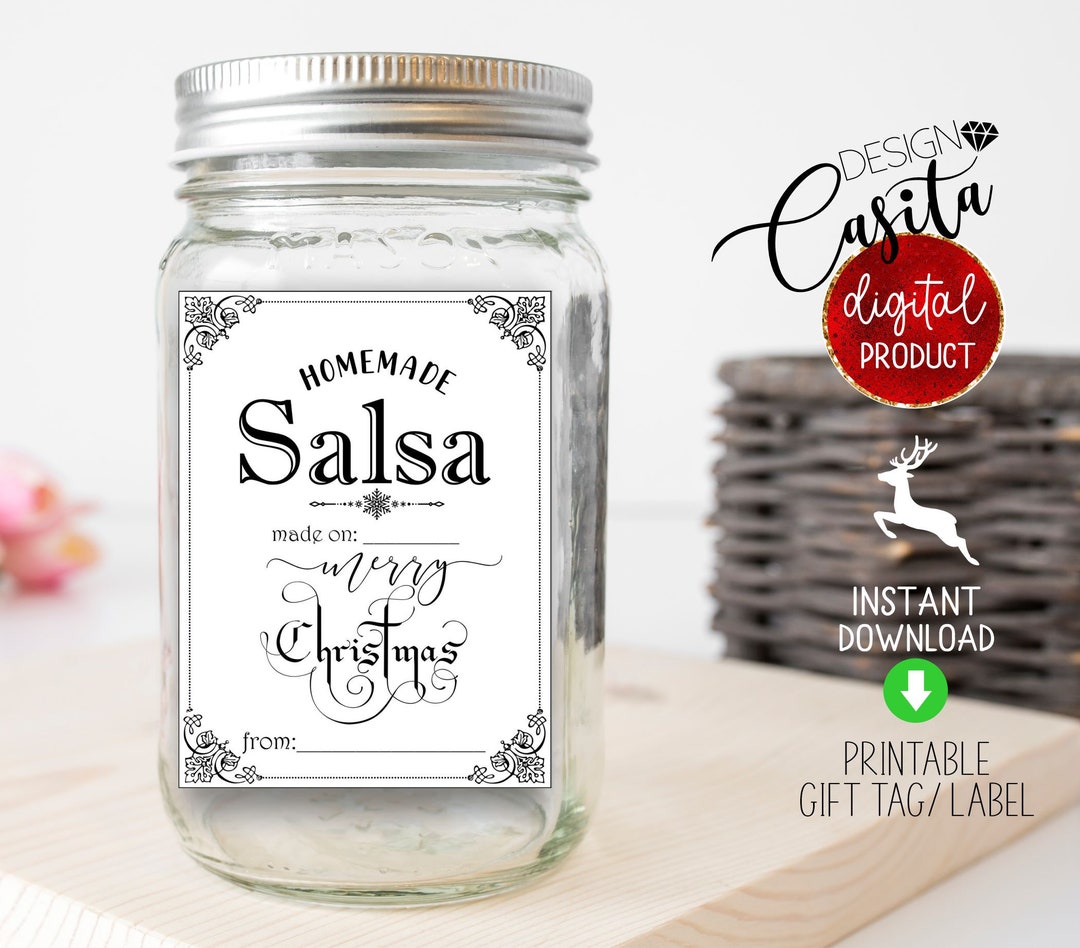 Mason Jar Salsa Printable Gift Tag Label 3x4,homemade Salsa Jar Label ...