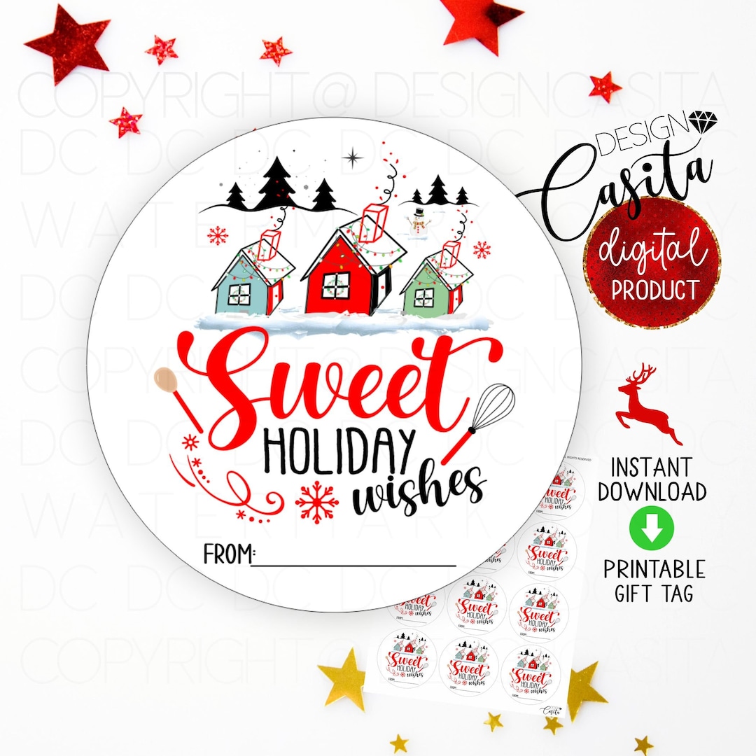 Sweet Holiday Wishes Circle 2.5 Printable Gift Tag,christmas Mason Jar ...