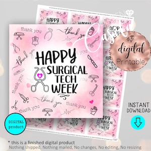 Happy Surgical Tech Week Pink Printable Square Favor Gift Tag,national ...